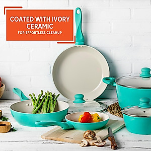 IMUSA USA 10pc Forged Nonstick white Interior Ceramic Teal Cookware Set
