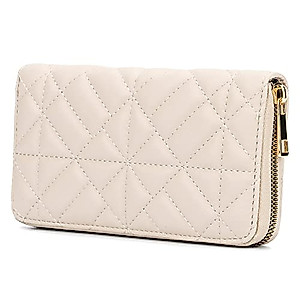 Olivia Miller Women's Fashion Jenna PVC Quilted Beige Clutch Wallet w Practical Zip Around Zipper
