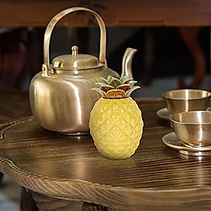 BESTonZON Ceramic Tea Jar Pineapple Shape Tea Tins Containers with Leaf Lid Porcelain Tea Pot Coffee Sugar Storage Canisters Empty Food Storage Jar for Home Kitchen Counter Yellow