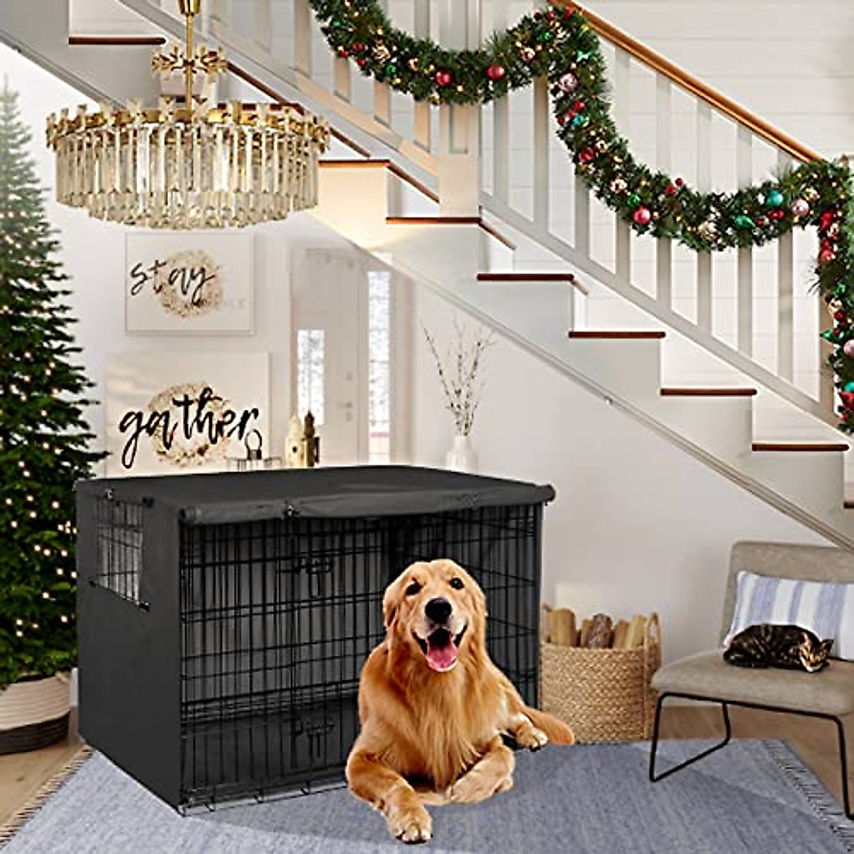 Explore Land 42 inches Dog Crate Cover - Durable Polyester Pet Kennel Cover Universal Fit for Wire Dog Crate 1(Black)