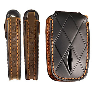 SANRILY Handmade Leather 8 Button Key Fob Cover for Hyundai Genesis G90 GV60 2023 Smart Key Keyless Full Protection Key Fob Case with Keychain Black