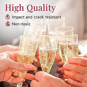 Prestee 100 Champagne Flutes Plastic | Disposable Champagne Flute | Gold Glitter Plastic Champagne Glasses for Parties | Mimosa Bar, Wedding, and Shower Party Supplies | Plastic Party Glasses (Gold)