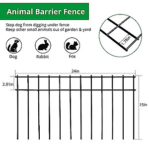 PioneerWorks 15-Pack Animal Guard Fence, 15in(H)*24in(L),Total 30FT,Easy Install, Pet and Wildlife Barriers, Garden Fencing,Metal Fence Panels with Ground Stakes for Outdoor Yard Protection