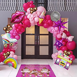 Rainbow Retro Party Balloons Kit for Hot Pink Girls Birthday Party,Baby Shower,Princess Themed Decorations