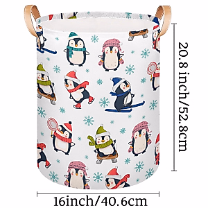 Large Laundry Hamper Winter Animal Penguin,Collapsible Laundry Basket,Dirty Cloth Hamper,Storage Basket Bin for Blankets Dirty Cloth Toy in Laundry Room Living Room Bedroom Colleage Dorm