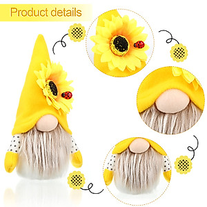 3 Pieces Sunflower Summer Gnomes Sunflower Garden Plush Doll Honey Bee Fall Decorations Scandinavian Tomte Swedish Sunflower Elf for Farmhouse Kitchen Decor, Rustic Buffalo Plaid Ladybug