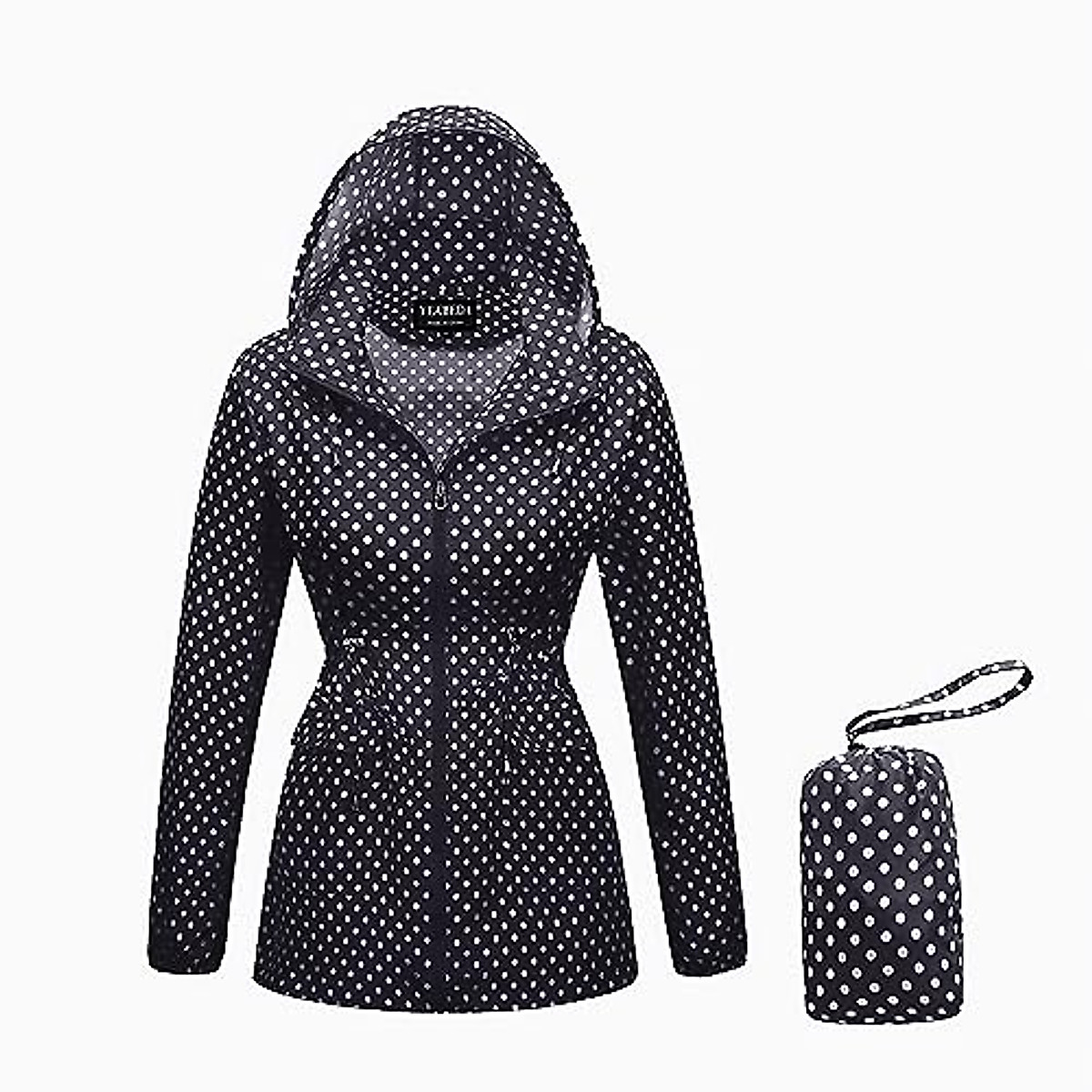 YEABEDA Women-Rain Jacket-Hood Waterproof-Lightweight Windbreak-Packable — Cute RainCoats Travel Polka Dot Ladies With Pouch (3X-Large, black Polka Dot)