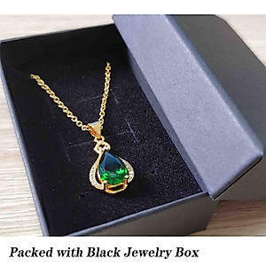 CXUEMH Emerald Necklace Y-shaped Necklace Gold Plated Copper Pear-Shaped Teardrop Necklace Heart Necklace Diamond Pendant Necklace with Rhinestone Inlaid Jewelry for Mom (Green C)