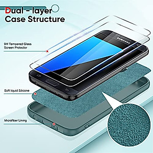 LeYi for Galaxy S7 Case, Samsung S7 Phone Case with 2 Pack Tempered Glass Screen Protector for Women Men, Liquid Silicone Slim Silky-Soft Gel Rubber Phone Case Cover for Samsung Galaxy S7, Green