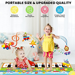 RenFox Baby Musical Piano Mat, Floor Dance Toys with 10 Songs, 8 Animal Sounds, 5 Modes. Child Keyboard Blanket Music Touch Play Mat, Musical Early Educational Toys Gifts for Toddlers Girls Boys