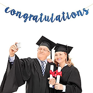 Talorine Blue Glitter Congratulations Banner for Wedding, Anniversary, Graduation, Congrats Master Bunting, Retirement Party Decorations Supplies