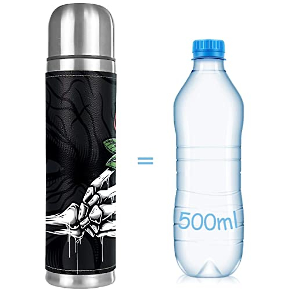 Water Bottle Skull Hand Rose Mug 16Oz Stainless Steel Insulated Tumbler Coffee Mug Travel Vacuum Cup 10.2x2.6 in