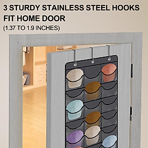 InterMaka Hat Rack for Door - 24 Clear Deep Pocket Cap Racks for Baseball Caps, Premium Hat Storage with 3 Sturdy Hooks, Versatile Hat Holder & Ball Hat Organizer for Optimal Display Grey