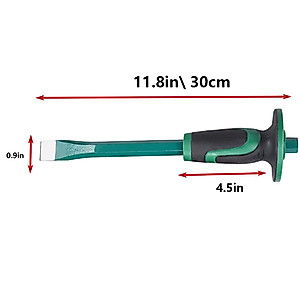 Heavy Duty Mason Chisel with Hand Guard, Flat End Chisels,Demolishing/Masonry/Carving/Concrete Breaker Chisels with Bi-Material Hand Guard+ A pair of gloves Green-2