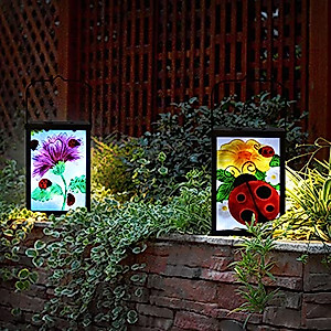 SUBOLO Hanging Solar Lantern Outdoor Garden Metal Glass Ladybug Pattern LED Light Solar Powered Waterproof Landscape Table Lamp for Patio, Yard and Pathway - 1 Pc