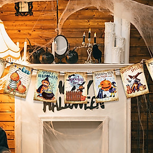 20 Pcs Vintage Halloween Garland Hanging Victorian Style Card Vintage Banner Decor, Halloween Wall Hanging Banner with Rope Halloween Card for Party Indoor Outdoor Decorations (Pumpkin Style)