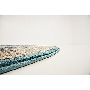 Unique Loom Aurora Collection Over-Dyed, Abstract, Botanical Southwestern, Transitional Area Rug, 8 ft x 8 ft, Teal/Beige