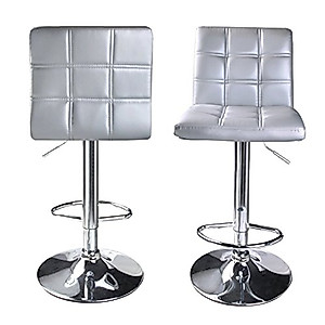 koonlert14 Contemporary Bar Stools Hight Adjustable Seat Hydraulic 360 Degree Swivel Sturdy Steel Frame Quadrate cushion Seat Dining Chair Bar Pub Stool Home Office Furniture - Set of 2 Silver #1935