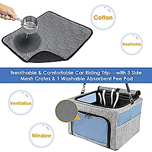 SlowTon Dog Booster Car Seat, Reinforce Metal Frame Safe Pet Car Seat with Seatbelt & Waterproof Pee Pad & Top Cover | Portable Collapsible Puppy Carrier Bag | for Small Dogs Cats Animals
