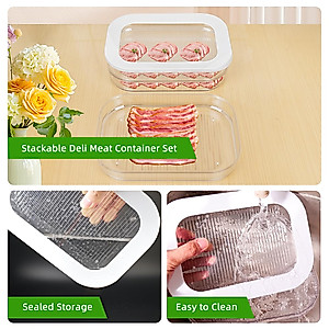 Abnaok Deli Meat Container For Fridge With 2PCS Plastic Tongs, Lunch Meat Container For Refrigerator, Plastic Buffet Serving Tongs, Deli Meat Container Set For Cold Cuts, Salami, Cheese