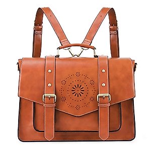 ECOSUSI Backpack for Women Briefcase Messenger Laptop Bag Vegan Leather Satchel Work Bags Fits 15.6 inch Laptops, Brown
