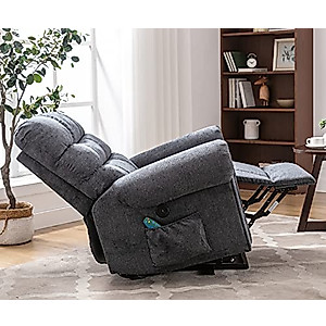 ANJ Large Power Lift Recliner Chair with Massage and Heat for Elderly Big People, Electric Wide Recliners, Heavy Duty and Safety Motion Fabric Reclining Mechanism with USB Ports, Side Pocket, Grey