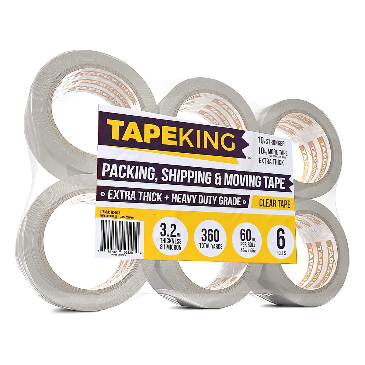 Tape King Clear Packing Tape Super Thick 3.2mil - 60 Yards Per Roll (Pack of 6 Refill Packaging Rolls) - Strong Shipping Heavy Duty Adhesive Carton Sealing Commercial Depot Tape (TK-052)