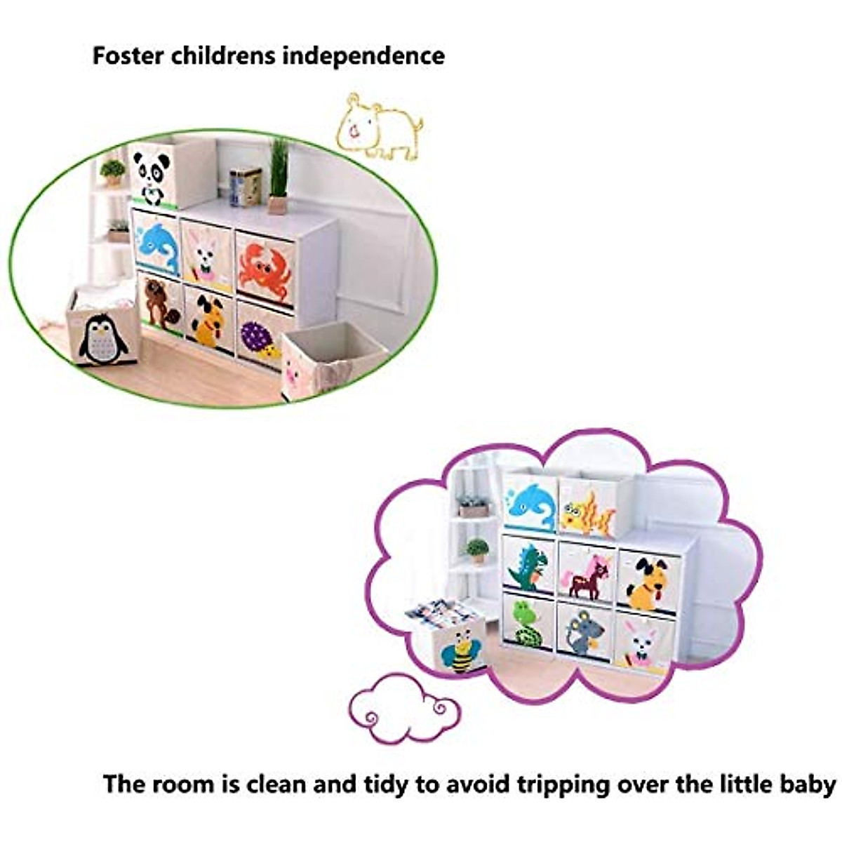 VMOTOR 2 Pcs Foldable Animal Toy Storage Box/Bin/Cube, Collapsible Storage Organizer Chest Basket Container for Kids, Toddlers, Boys and Girls(13 x 13 x 13 Inch,Tyrannosaurus+Alligator)