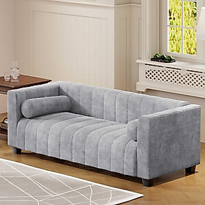 CIPACHO 78.7'' Modern Sofas Couches for Living Room, Chenille Fabric Casual Sofa with Wooden Frame, Upholstered Small Couch with 2 Pillows for Bedroom, Apartments (Light Gray)