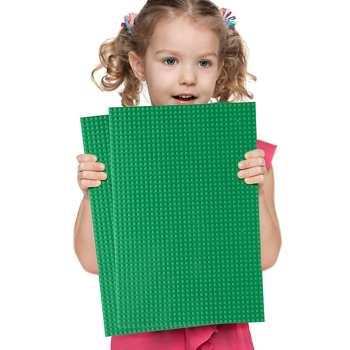 Lekebaby Classic Baseplates 10 x 15 in for Building Bricks 100% Compatible with All Major Brands-Baseplate, Playing and Displaying Creations, Building Base Accessory for Kids and Adults 2 Pack（Green）