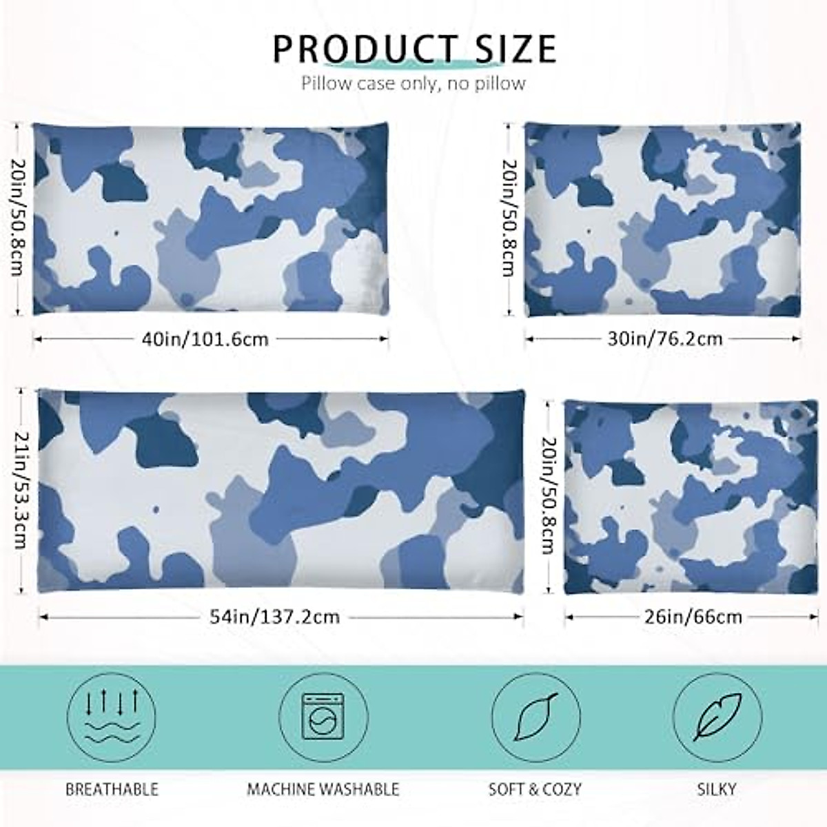 Blue Camo Pillowcase for Hair and Skin Body Pillow Cover Body Pillow Case Standard Size 20"X 26" Velvet Pillow Cases with Zipper for Pillow