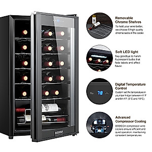 BODEGACOOLER 24 Bottle Mini Fridge for Bedroom, Compressor Wine Cooler Refrigerator for Home and Kitchen, Wine Cooler with Digital Temperature Control & Double-layer Glass Door for Wine, Champagne.