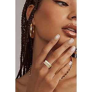 FUNEIA Stackable Gold Rings for Women Non Tarnish Trendy Dainty 14K Gold Plated Stacking Cubic Zirconia Thumb Ring Set Pack Statement Chunky Band Rings Promise Engagement Rings Size 7 8 9 10 11