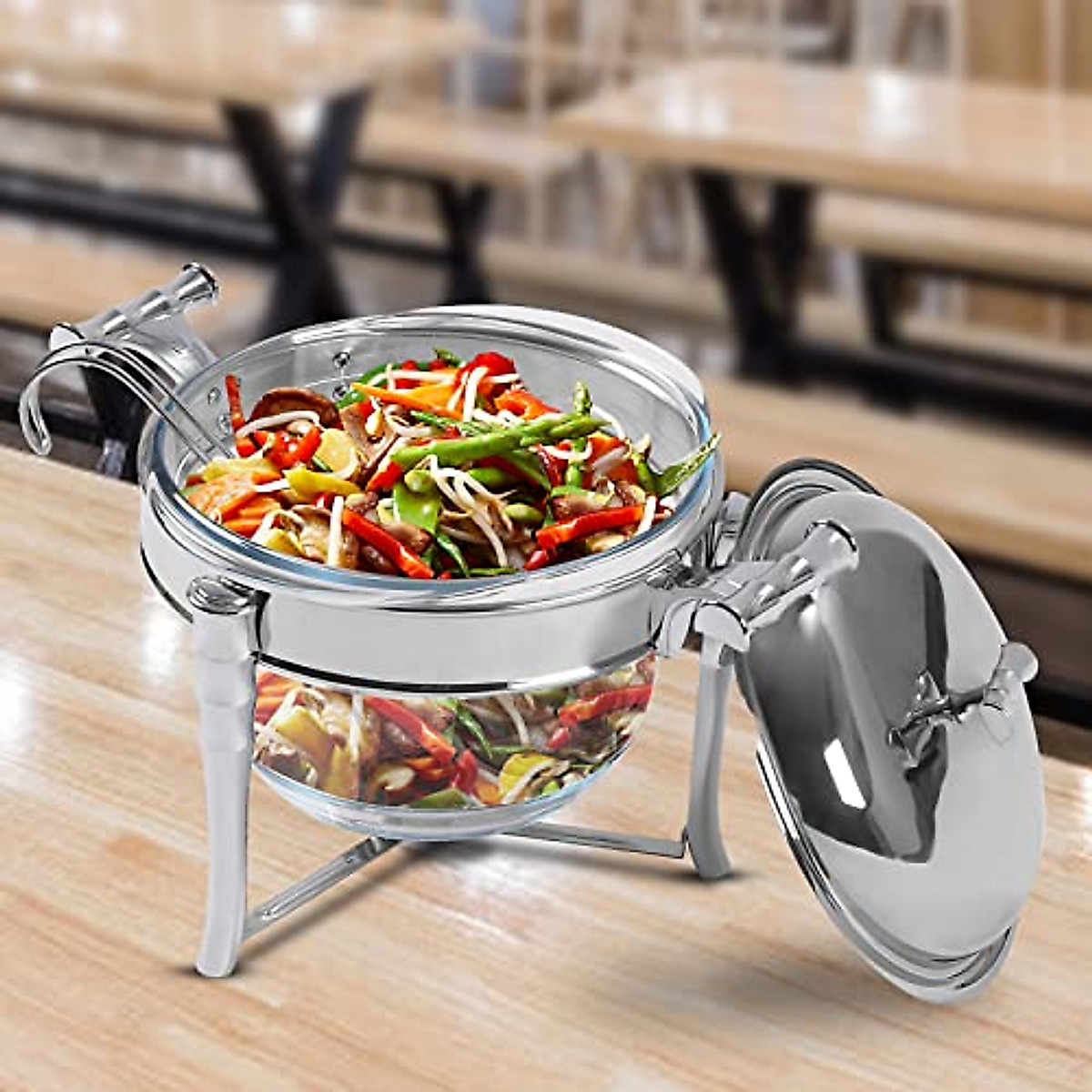 DYRABREST Chafing Dish Buffet Set,Stainless Steel Frame Chafing Dishes Glass Dish Server Food Warmer with Soup Ladle for Parties