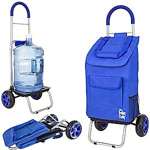 dbest products Trolley Dolly, Blue Foldable Shopping cart for Groceries with Wheels and Removable Bag and Rolling Personal Handtruck, Standard