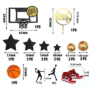 Basketball Cake Topper, 19pcs Basketball Cake Toppers With Sneakers Star Gold Balls For Boys Men Birthday Party Cake decorations