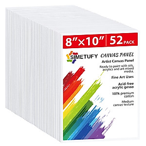 Simetufy Canvas Boards for Painting 52 Pack 8 x 10 Inch Blank Canvas Panels 100% Cotton Canvases Pre-Primed for Acrylic & Oil Paint