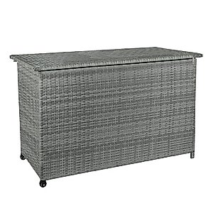 Polar Aurora Outdoor Large 150 Gallons Wicker Waterproof Lockable Storage Container Deck Box w/waterproof Inner Liner, Lid, Handle and Wheels for Patio, Porch, Garden, Yard, can Store Cushions, Garden Tools, Pool Accessories (Grey)