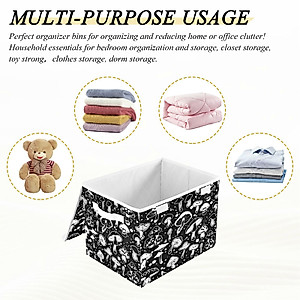 YETTASBIN Mushrooms Storage Basket with Lid and Handles, Large Collapsible Fabric Storage Bins Sturdy Storage Organizer for Shelves, Closet, Bedroom, School, Office, Home Decor