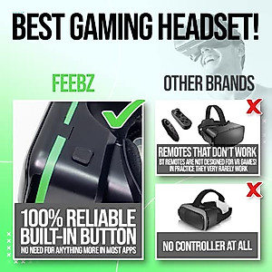 VR Headset Compatible with iPhone & Android 4.5"-6.5" + Built-in Action Button for 3D VR Videos | Universal 3D Glasses Virtual Reality Goggles Set - for Kids & Adults - Green