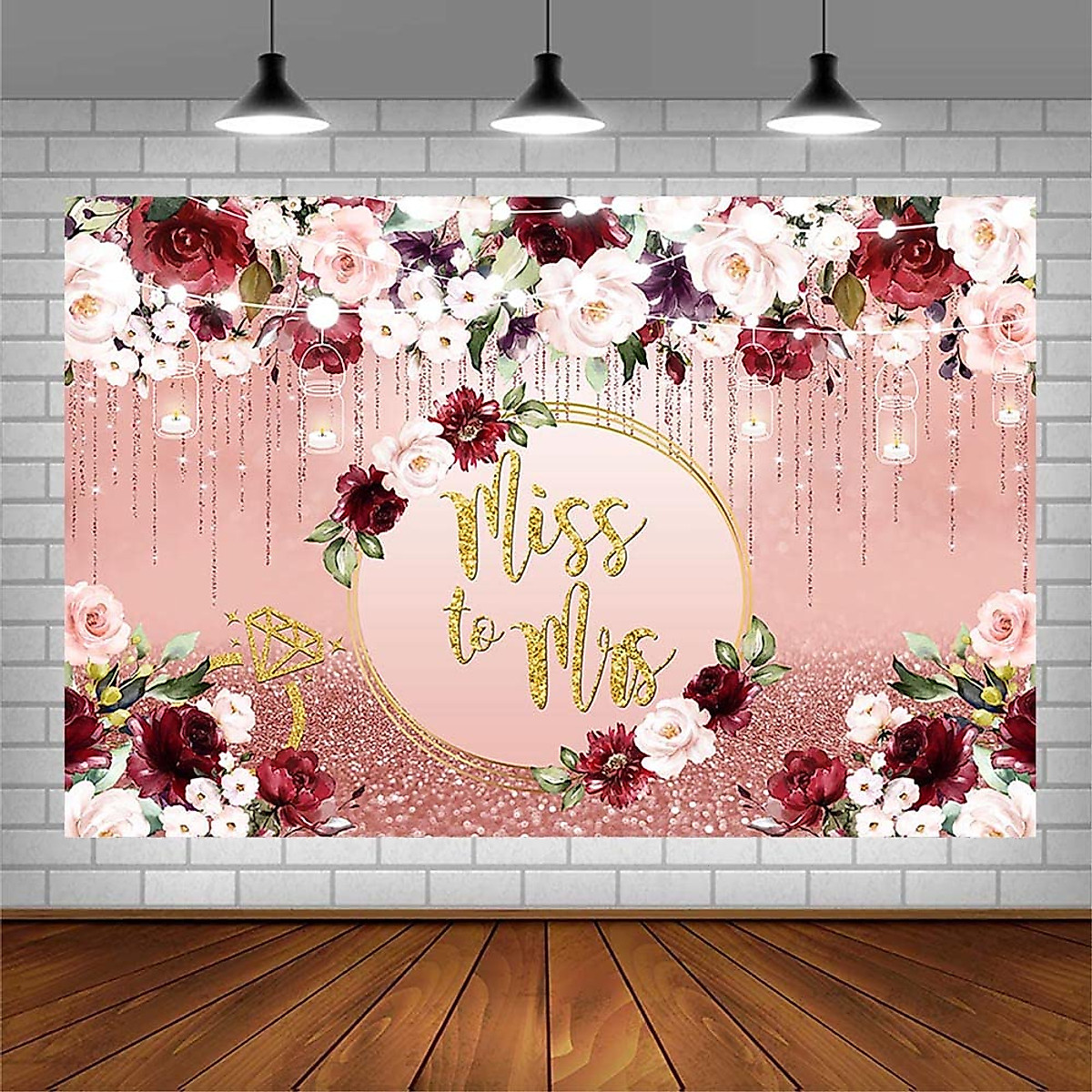 AIBIIN 7x5ft Miss to Mrs Backdrop for Bridal Shower Rose Gold Glitter Bokeh Pink Burgundy Floral Photography Background Wedding Bride to Be Engagement Party Decorations Banner Photo Booth Props