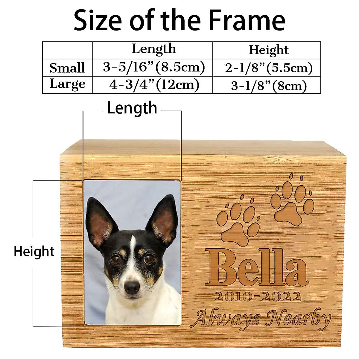 ODB Personalized Cremation Urns for Dogs Ashes, Wooden Pet Memorial Keepsake Urns, Photo Box Pet Cremation Urn