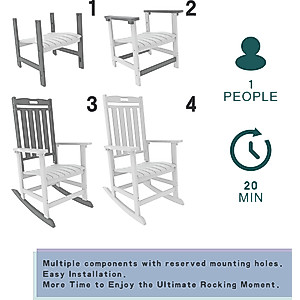 White Oversized Outdoor Rocking Chair, HDPE Outdoor Rocking Chair, Weather Prsistant Patio Rocking Chairs for Adult, White Porch Rocker for Backyard Patio Garden Porch 38" D x 27" W x 46" H