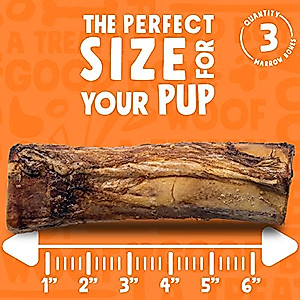 Jolly Barks Marrow Bones for Dogs 6-Inch Premium Natural Single Ingredient Odor Free Large Dog Bones - Grass Fed, Non-GMO Long Lasting Dog Bones, Dog Bones for Medium Dogs (3-Pack)