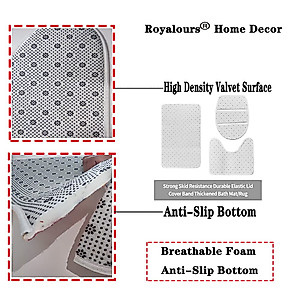 Royaours 3-Piece Bath Rug and Mat Sets, Pink White Buffalo Plaid Stripe Easter Rabbit Non-Slip Bathroom Doormat Floor Rugs, Farm Toilet Seat Cover, U-Shaped Carpet Entrance Door Mat