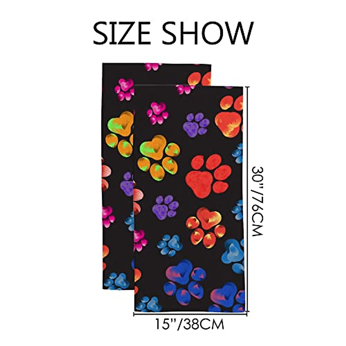 Hand Bath Towels 2 Pack Rainbow Animal Paws Print Absorbent Face Fingertip Towels for Bathroom Kitchen Gym Spa Soft Hair Drying Cloth Quick Dry, 30 x 15 Inch