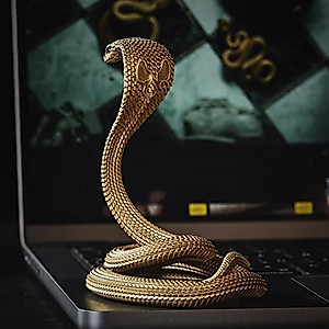 COPPERTIST.WU Cobra Phone Stand for Desk, Snake Cell Phone Holder Mobile Phone Tablet Desktop Smartphone Cellphone Accessories Office Home Statue Decor Ornament, Brass