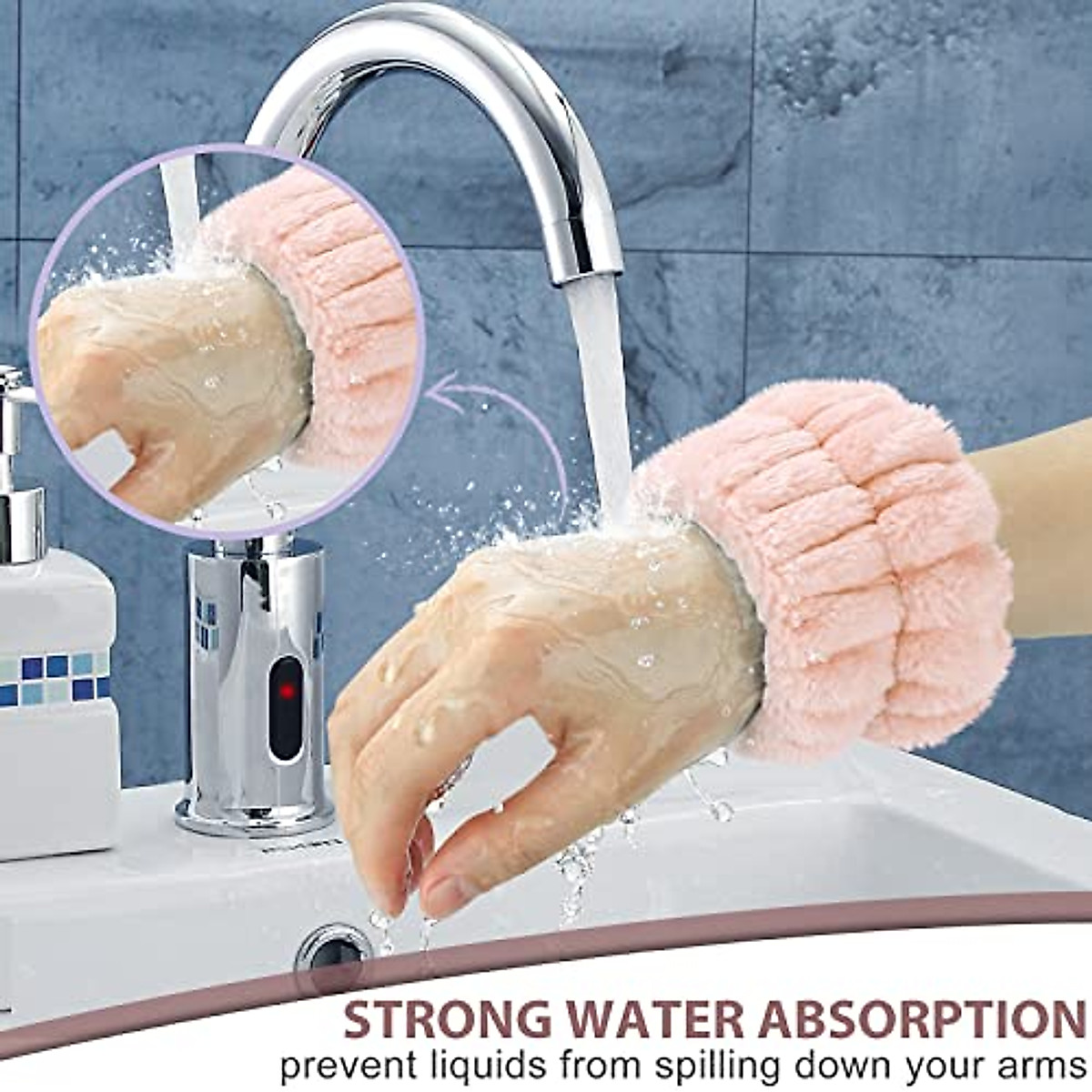 Crosize Face Wash Headband and Wristband Set for Women, 7 Pack, Pink, White, Brown, Microfiber, Ideal for Makeup, Face Wash, Doing a Mask, Exercise, Showering