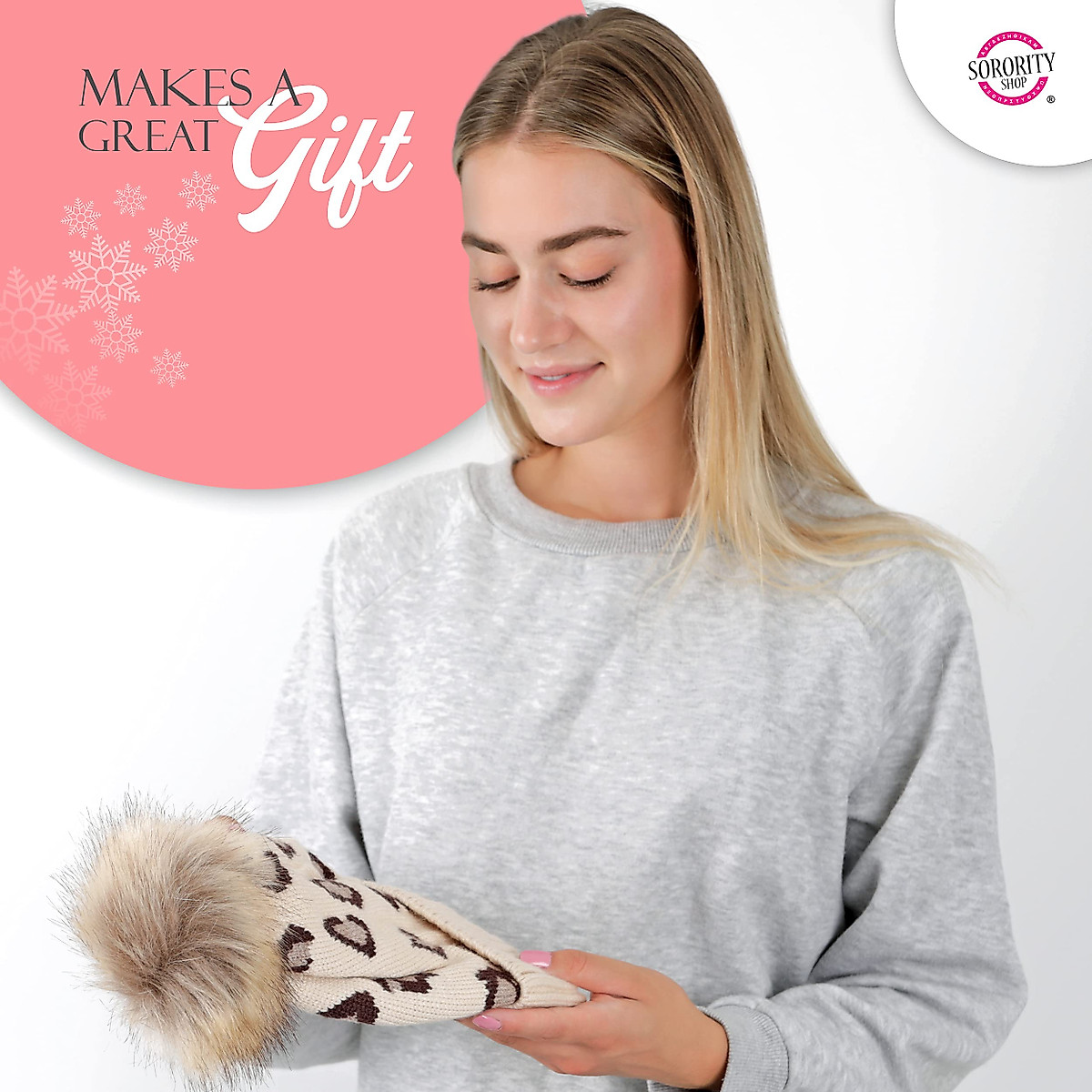 Sorority Shop - Kappa Kappa Gamma Beanie Hat - Leopard Print - KKG Name Patch