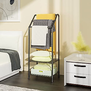 FUTASSI 3 Tiers Free-Standing Towel Rack, 51.2" Portable and Adjustable Metal Bathroom Storage Organizer, Lightweight Bath Towel Standing Shelf for Swimming Pool, 51.2”H x 16.1”W x 11.8”D, Black